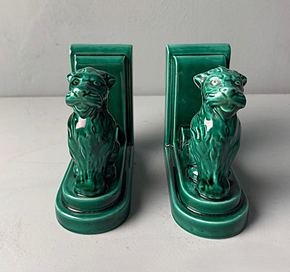 French Art Deco Ceramic Bookends in the style of Saint-Clément, 1930s ...