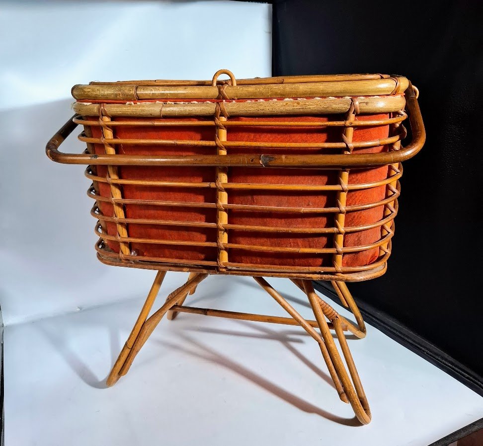 Mid-Century Bamboo and Rattan Work Basket, Italy, 1950s for sale at Pamono