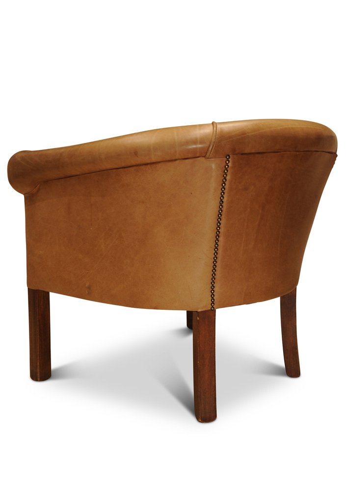 Art Deco Tan Leather Tub Chair, 1990s for sale at Pamono