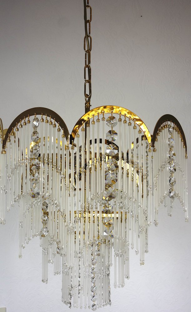 Orion Brass Glass Rod Chandelier, 1970s for sale at Pamono
