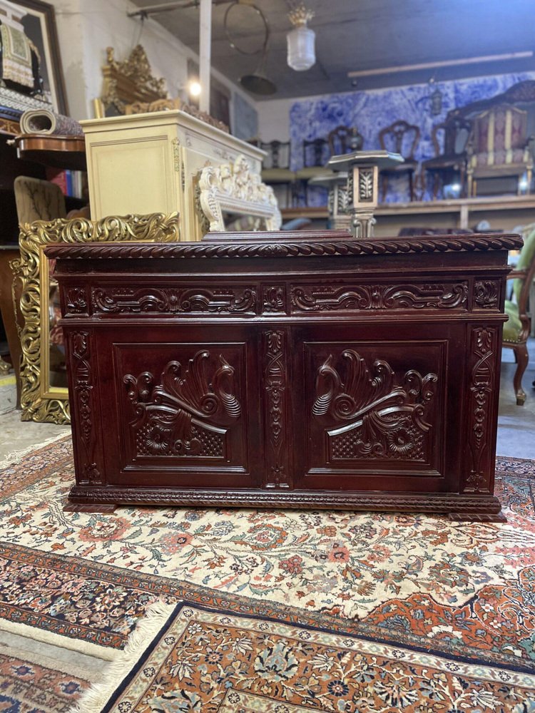 Cared Stained Wood Chest / Trunk for sale at Pamono