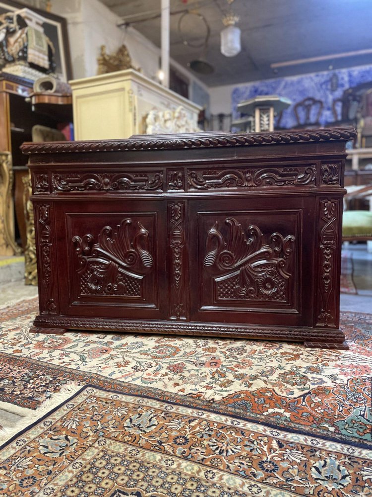 Cared Stained Wood Chest / Trunk for sale at Pamono
