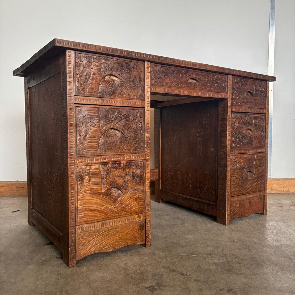 Handcrafted Desk with Carvings, Japan for sale at Pamono