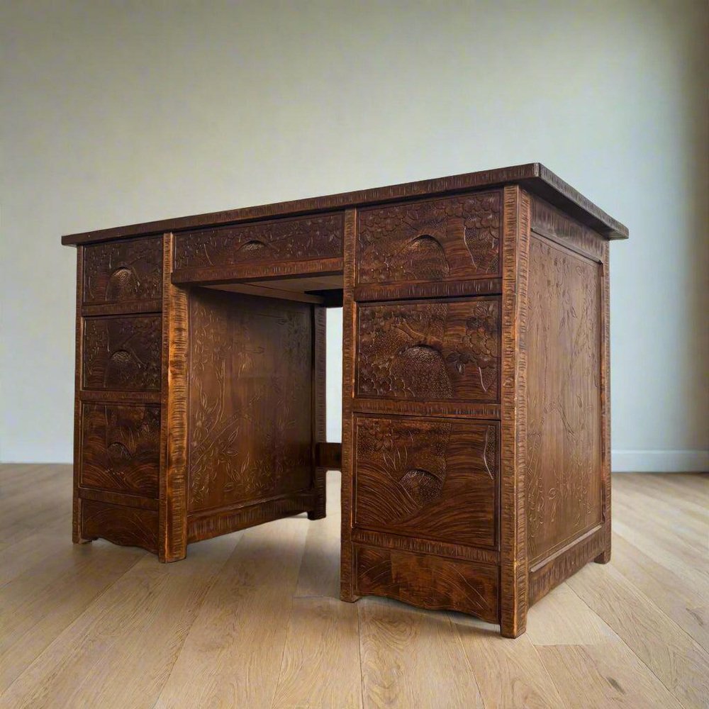 Handcrafted Desk with Carvings, Japan for sale at Pamono
