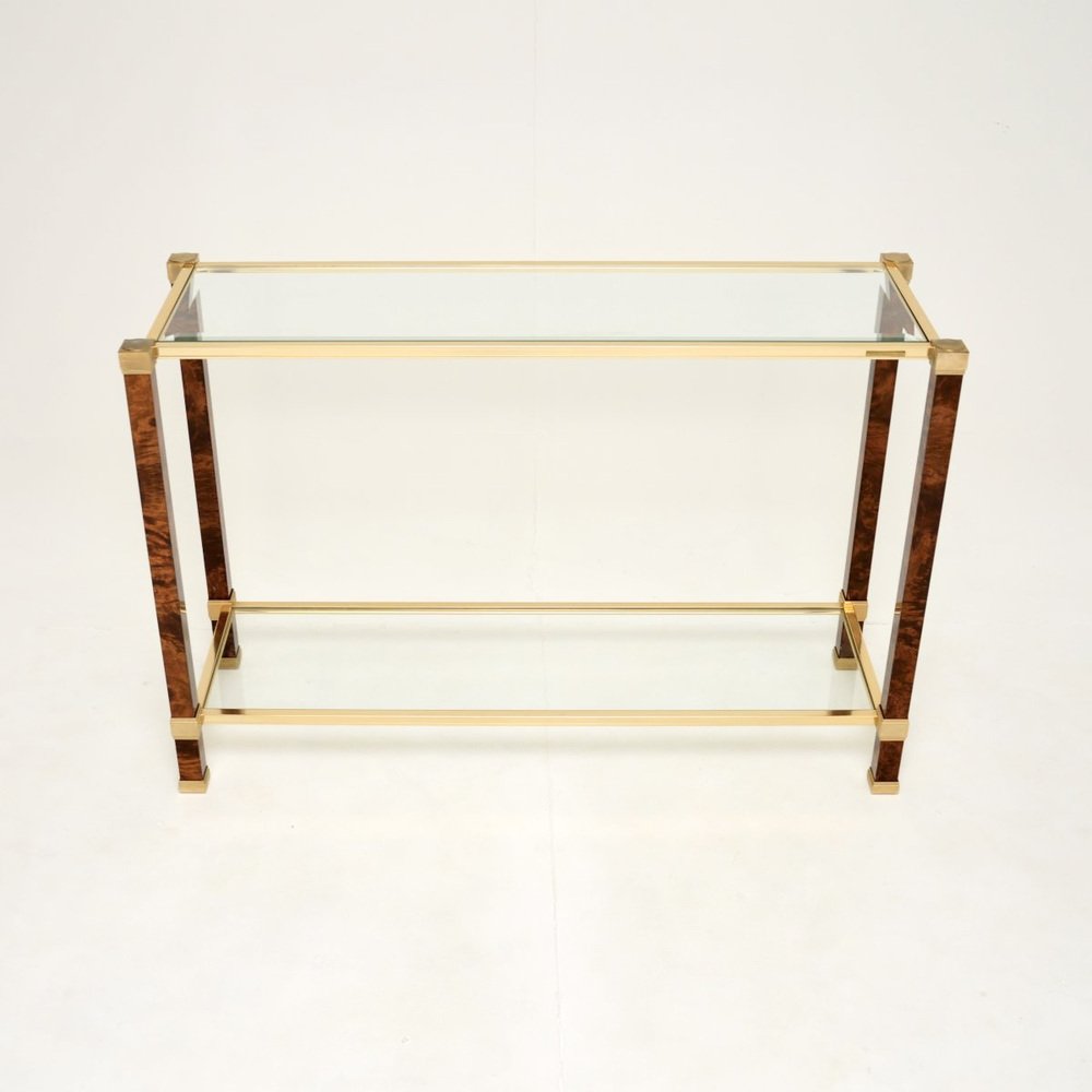 Vintage French Walnut and Brass Console Table attributed to Pierre ...