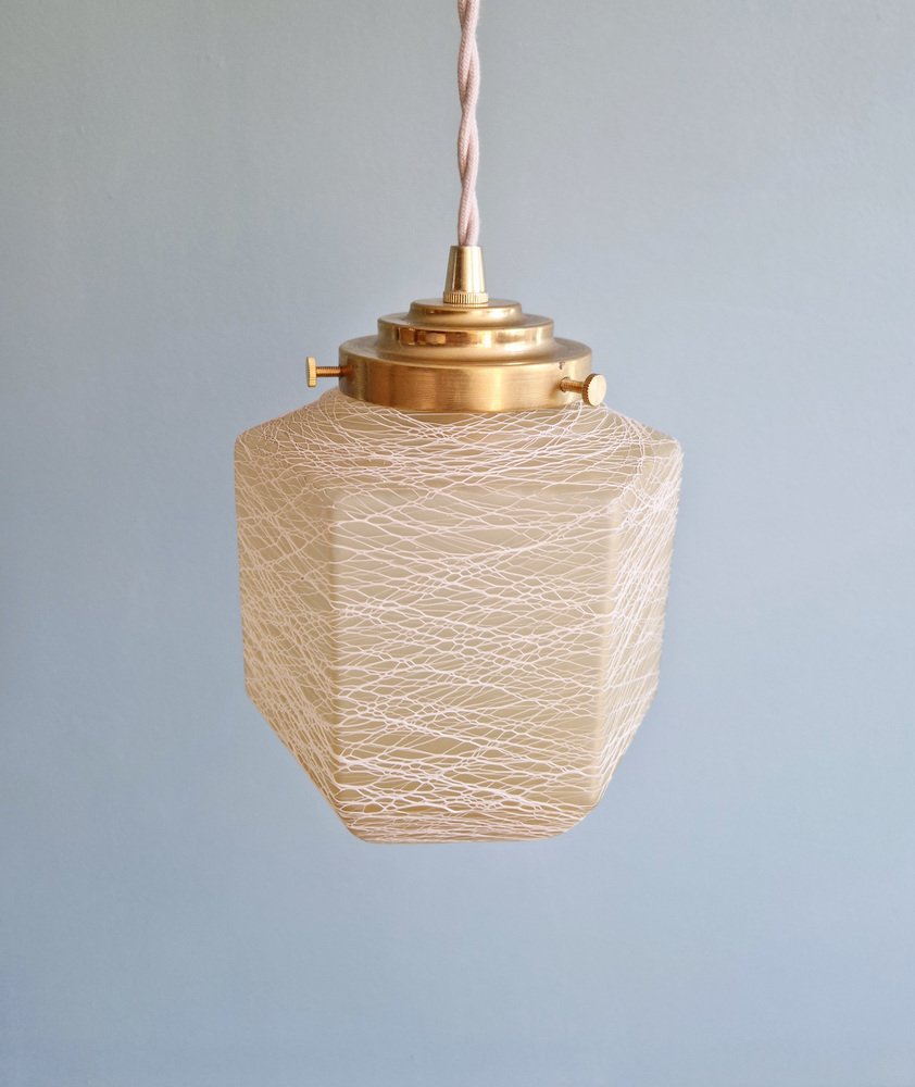 Art Deco Hexagonal Pendant Light in Yellow-Amber Glass, 1910s for sale ...