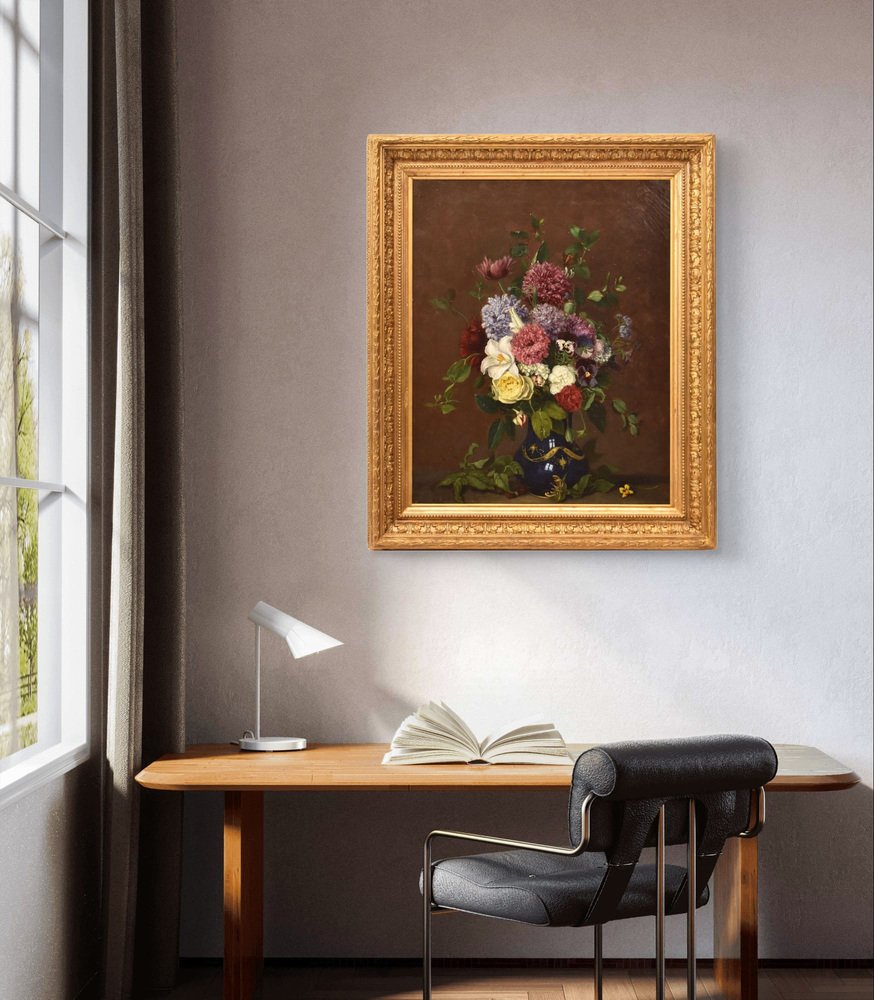 Henri Jean Baptiste Hombron, Lily and Roses, Oil on Canvas, 19th ...