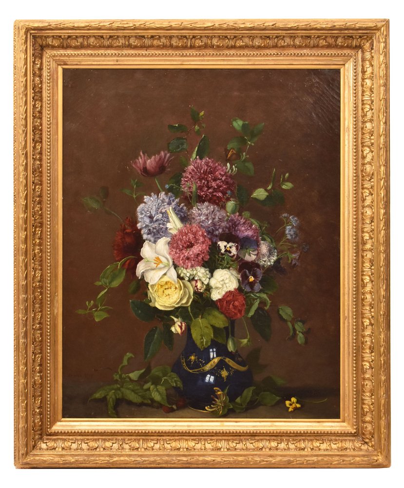 Henri Jean Baptiste Hombron, Lily and Roses, Oil on Canvas, 19th ...