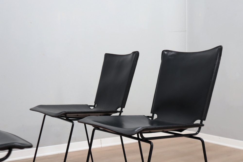 Leather Stacking Chairs by Toyoda Hiroyuki for ICF, 1980s, Set of 4 for ...