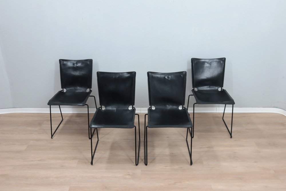 Leather Stacking Chairs by Toyoda Hiroyuki for ICF, 1980s, Set of 4 for ...