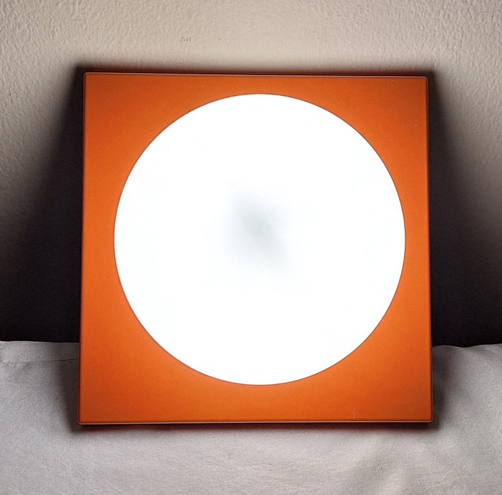 German Orange Metal Bracket Ceiling Lamp with Opaque White Glass Shade ...