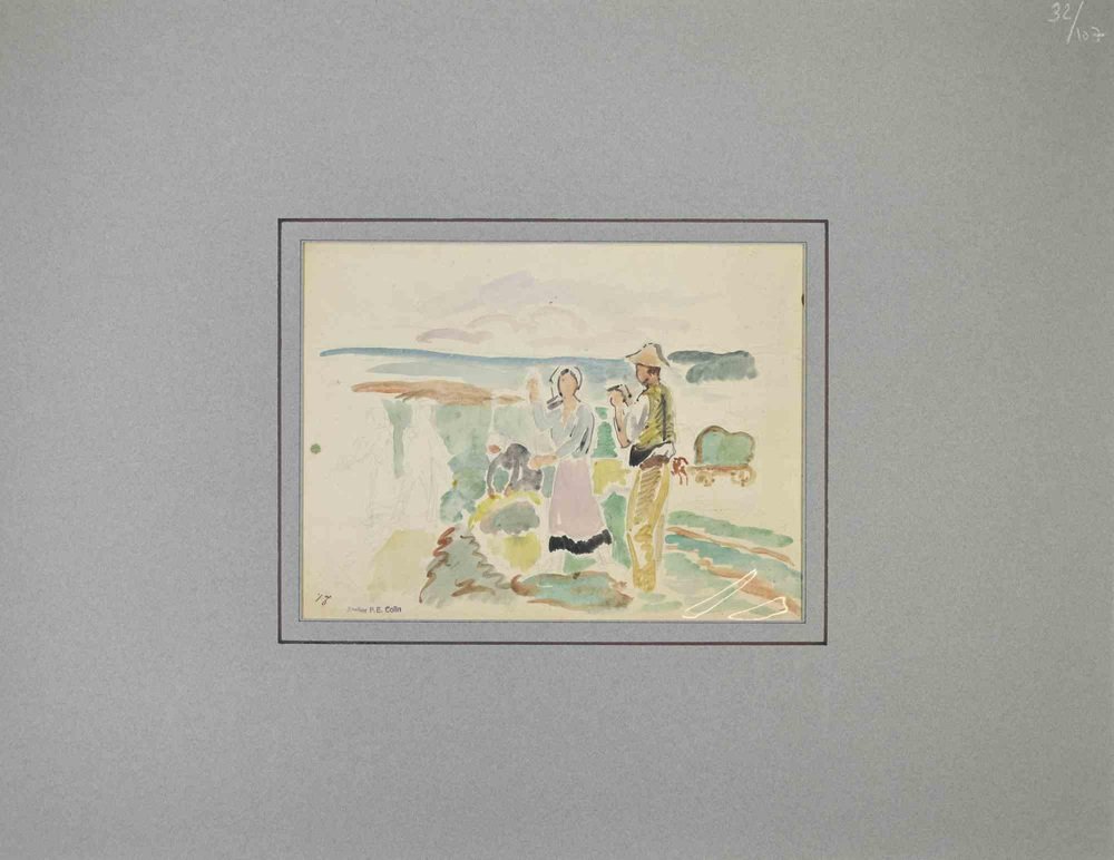 Paul Emile Colin, Farmers, Ink Drawing, Mid-20th Century for sale at Pamono