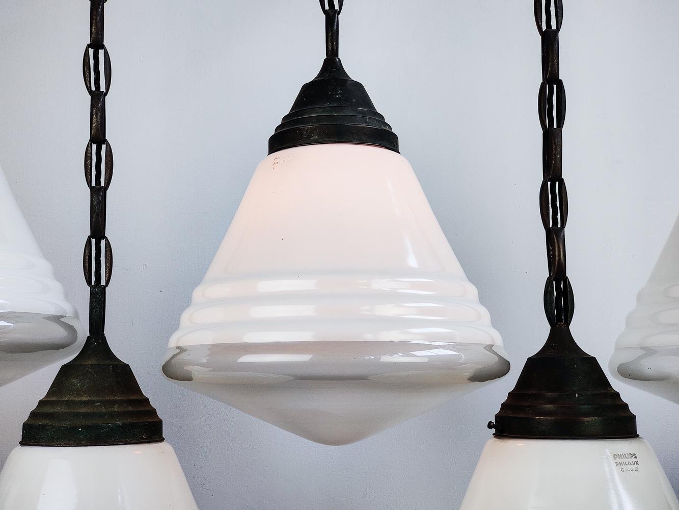 Antique Dutch Tone Etched and Opaline Pendant, 1930s for sale at Pamono