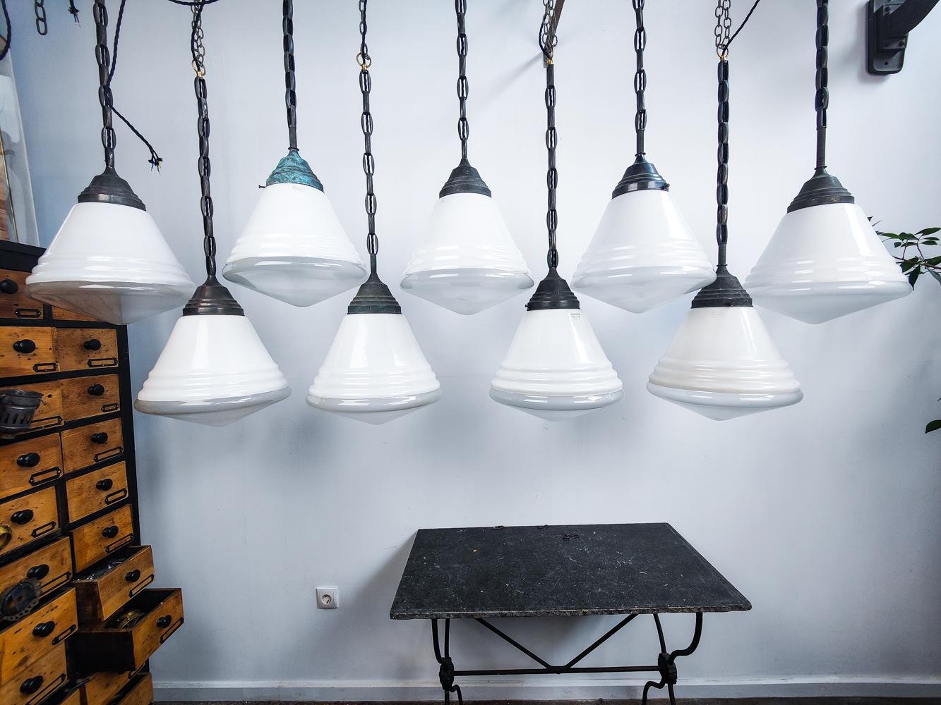 Antique Dutch Tone Etched and Opaline Pendant, 1930s for sale at Pamono