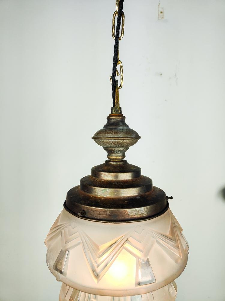 Antique Etched French Art Deco Etched Skyscraper Pendant Light for sale ...