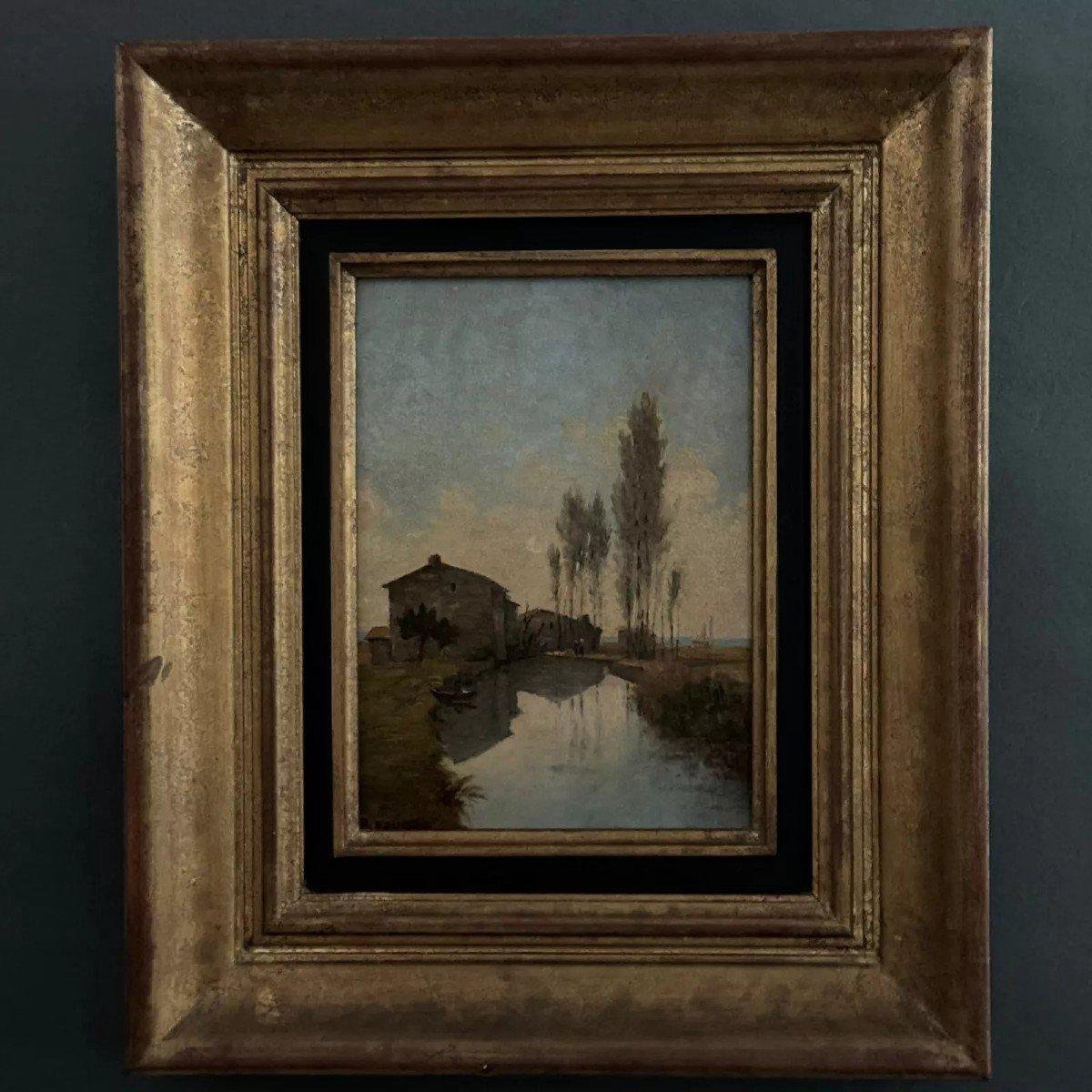 Paul Faugier, Riverside Landscape with Poplars, Oil on Cardboard for ...