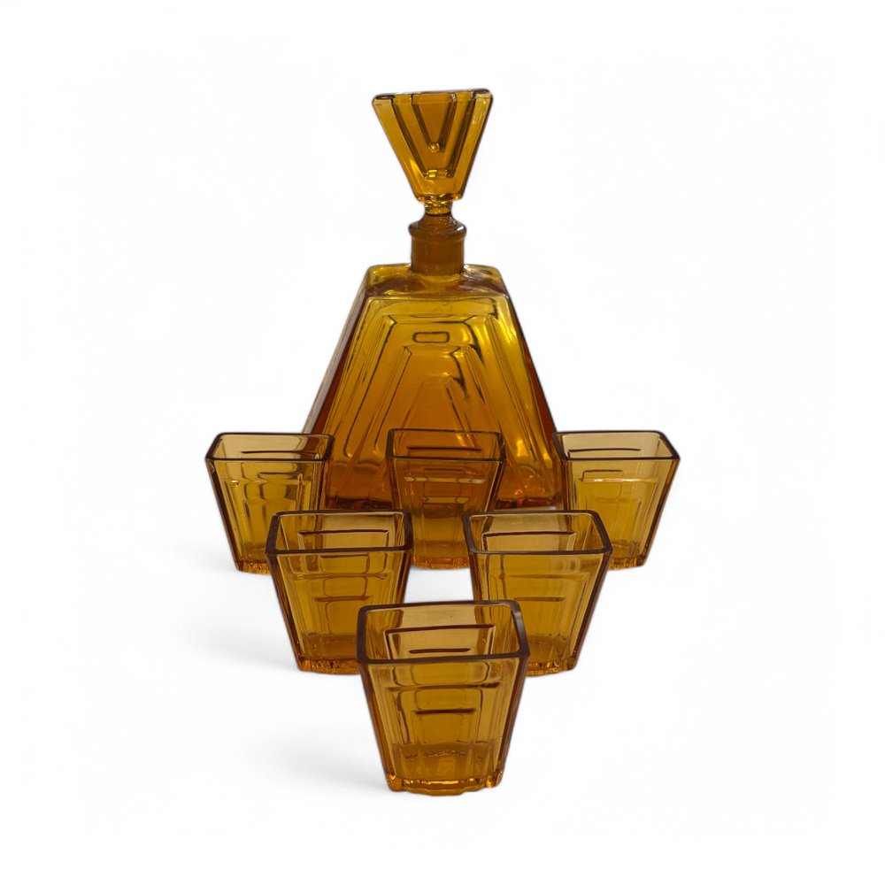 Art Deco Decanter and Glasses, Set of 7 for sale at Pamono