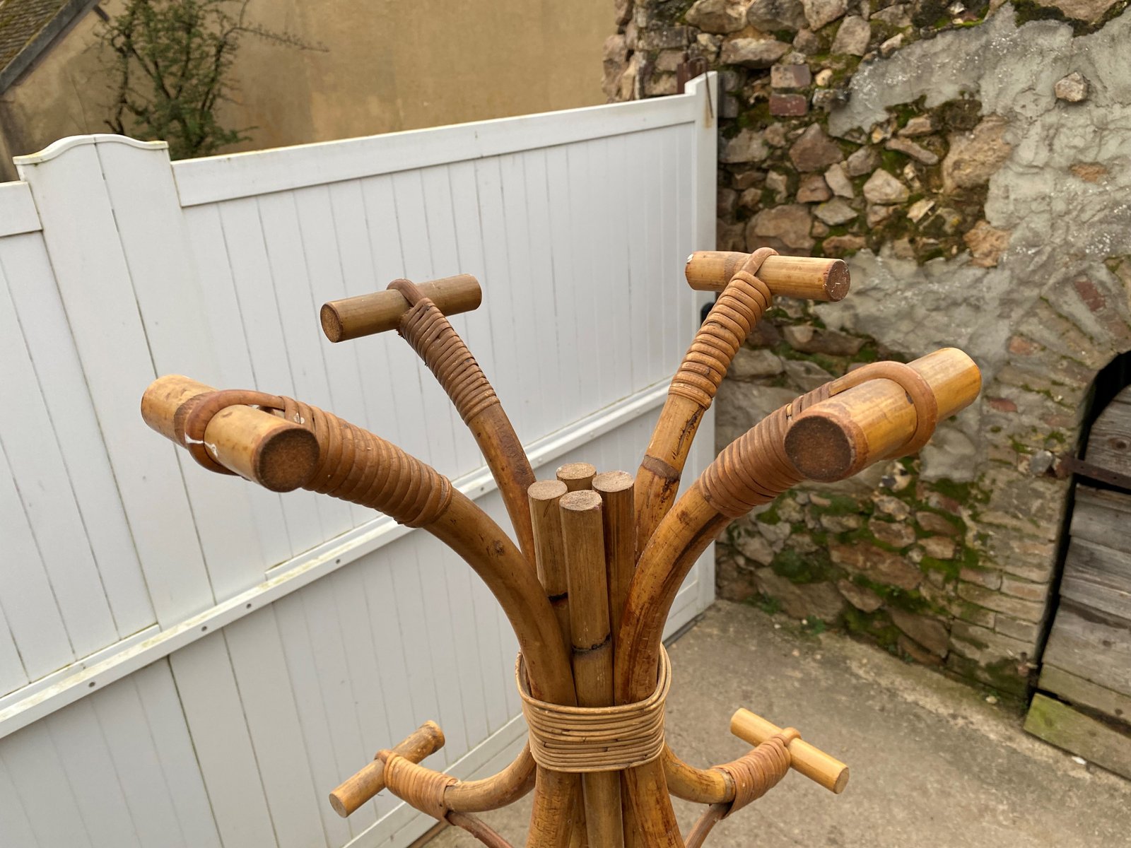 Vintage Rattan Coat Rack, 1970s for sale at Pamono