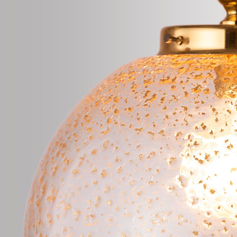 Mouth-Blown, Spherical Glass Pendant Lamp with Melted Flakes of Real ...