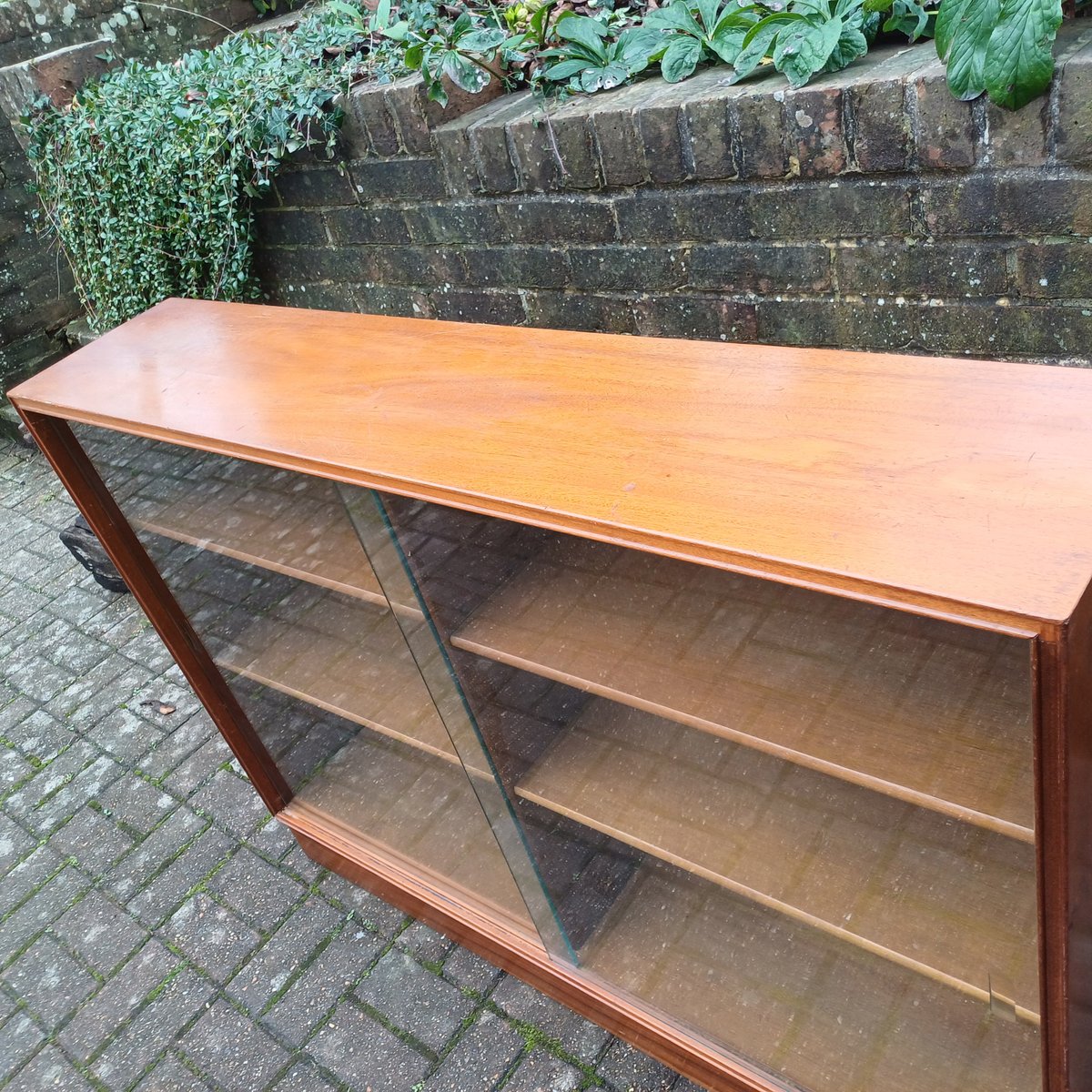 Mid-Century Classic Wood Glazed Display Bookcase with Thick Glass Doors ...