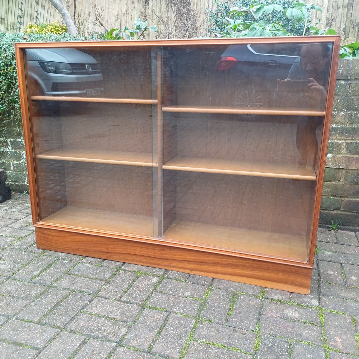 Mid-Century Classic Wood Glazed Display Bookcase with Thick Glass Doors ...