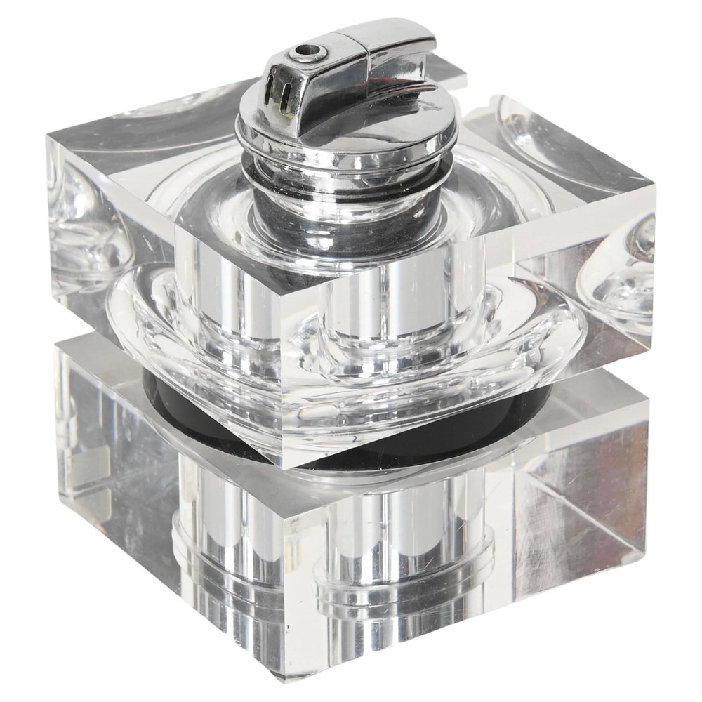 Large Mid-Century Italian Cubic Table Lighter in Acrylic Glass, Italy ...