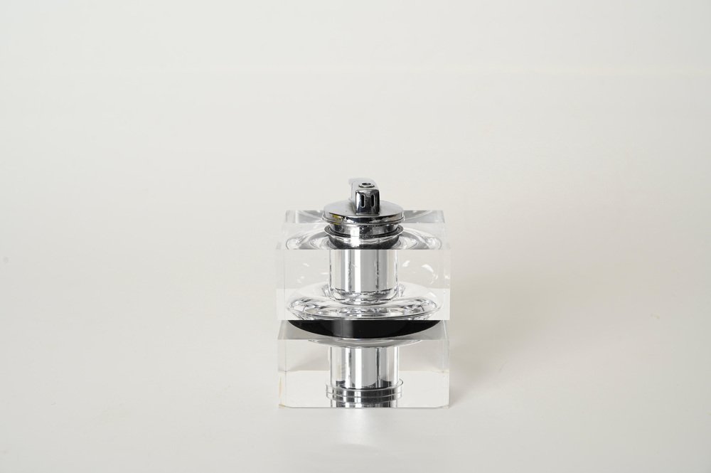 Large Mid-Century Italian Cubic Table Lighter in Acrylic Glass, Italy ...