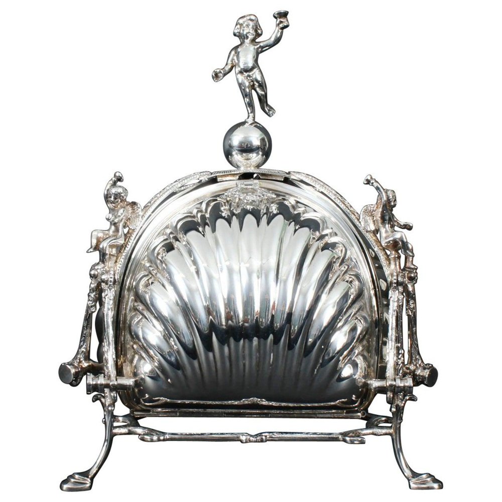 19th Century Silver Plate Triple Shell Shaped Biscuit Box from Mappin ...