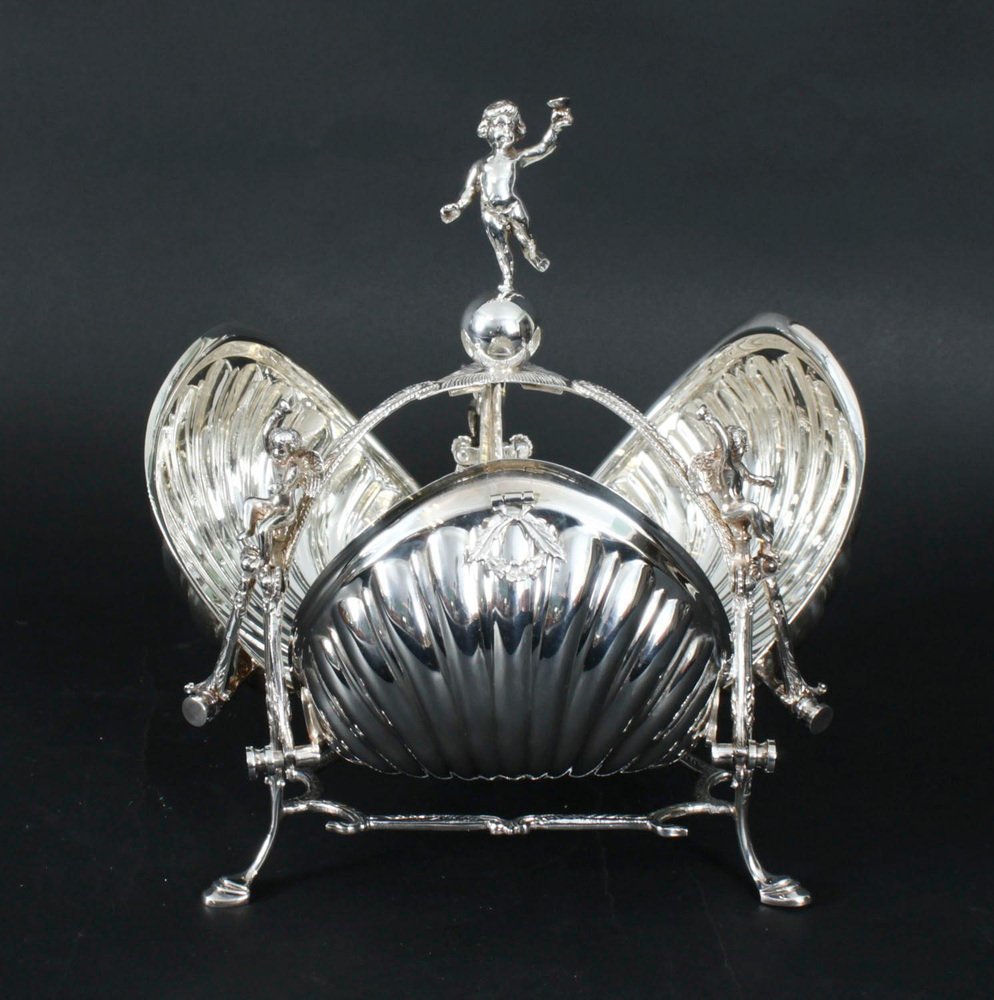19th Century Silver Plate Triple Shell Shaped Biscuit Box from Mappin ...
