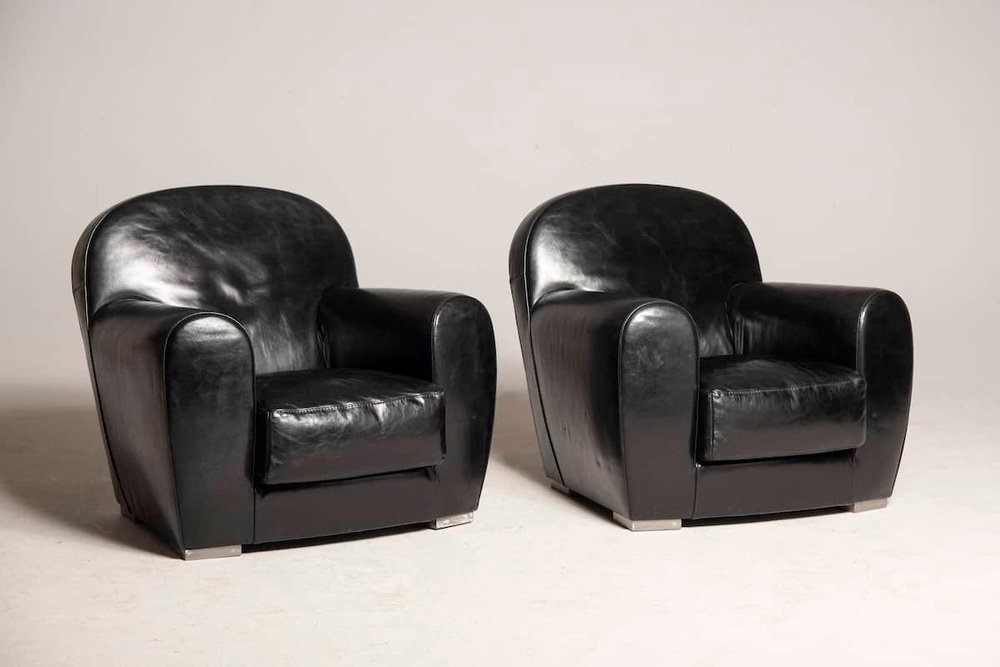 Black Leather Diner Model Armchairs from Baxter, Set of 2 for sale at ...