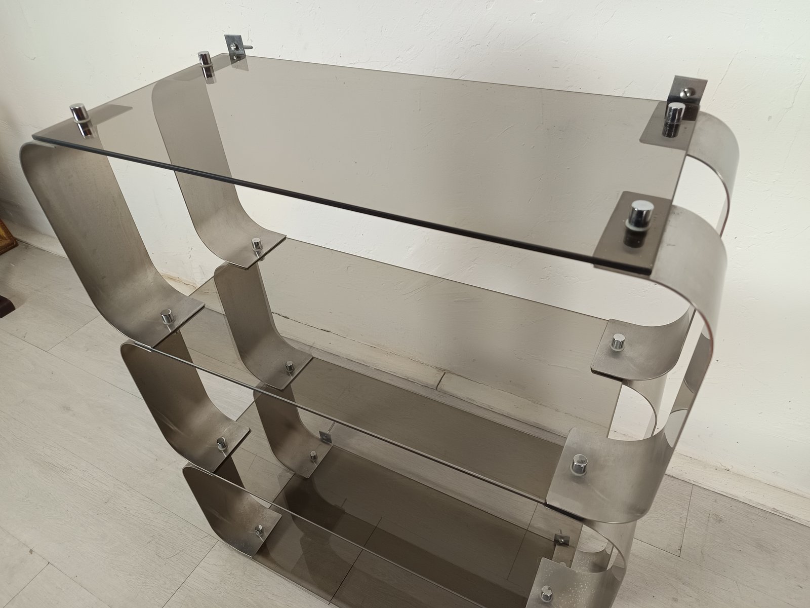 Stainless Steel Design Shelf by Donald Singer, 1970s for sale at Pamono