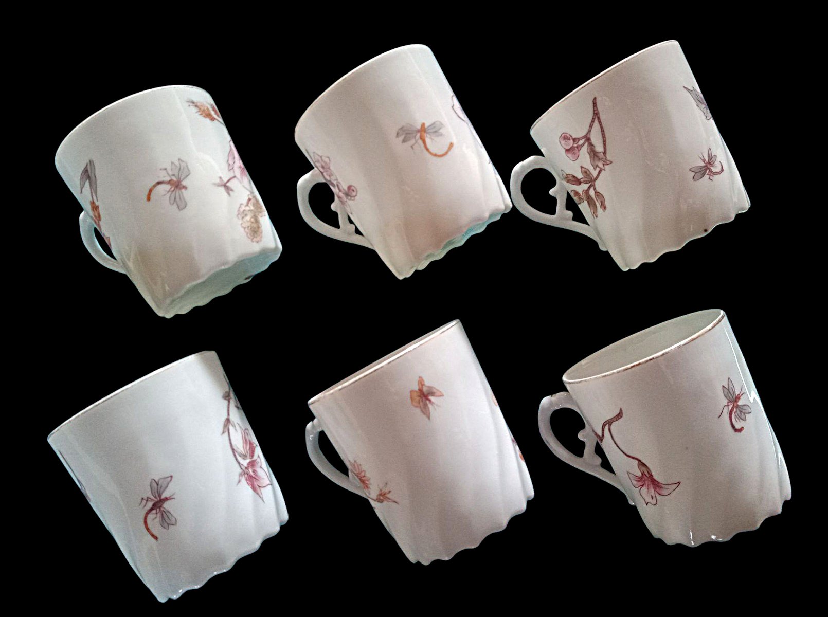 19th Century Twisted Cups & Saucers in Porcelain from Limoges, 1891 ...