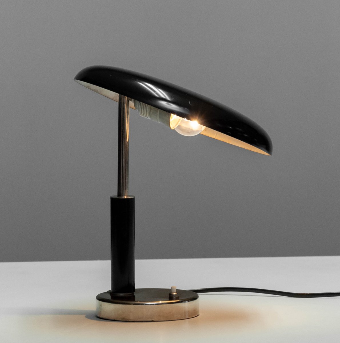 Art Deco Table Lamp with Fixed Tilted Black Lacquered Shade from Boréns ...