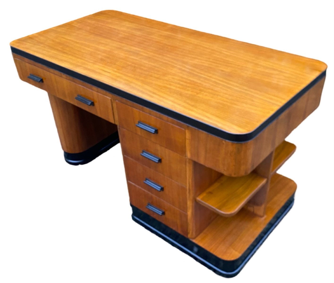 Art Deco Blonde Figured Walnut Veneered Desk, 1930s for sale at Pamono