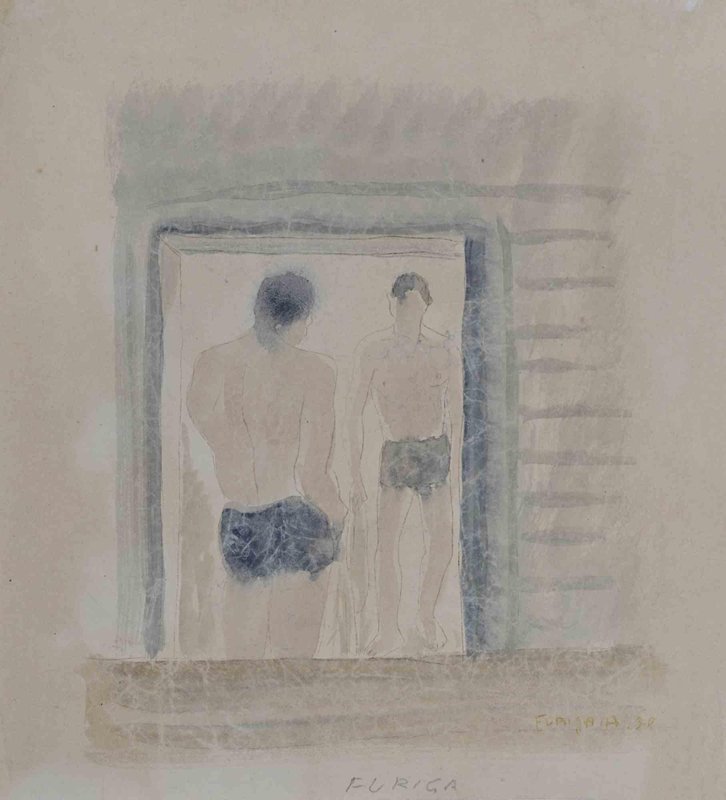 Alfredo Furiga, Man in Mirror, Pastel & Watercolor, Early 20th Century ...