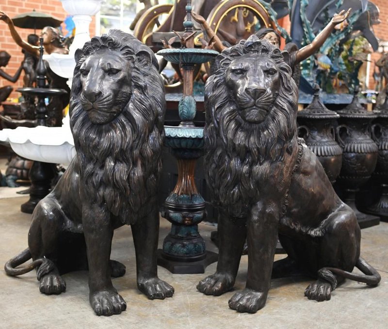 Large Bronze Lions Classical Gatekeeper Statues, Set of 2 for sale at ...