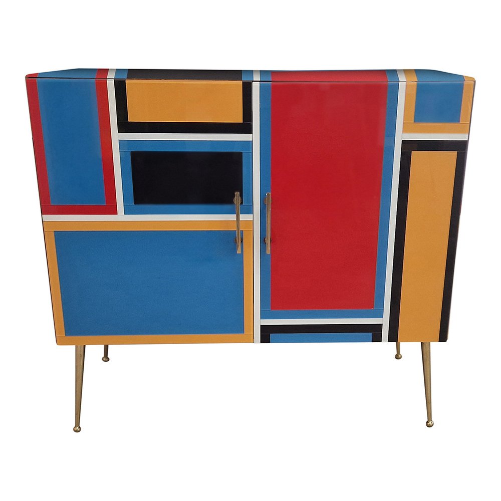 Two-Door Sideboard in Multicolor Glass, 1980s for sale at Pamono