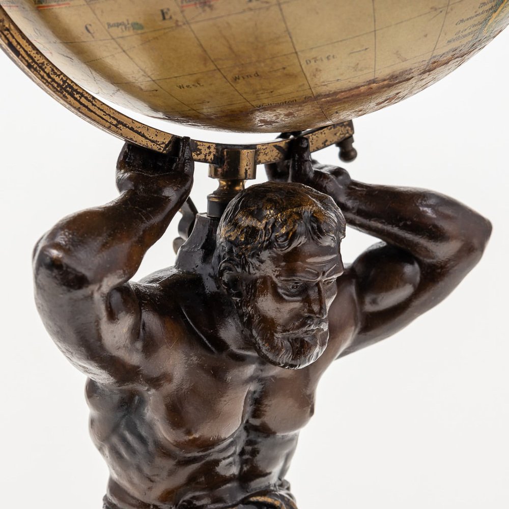 Vintage British Geographica Globe with Bronze Atlas Statue, 1920 for ...