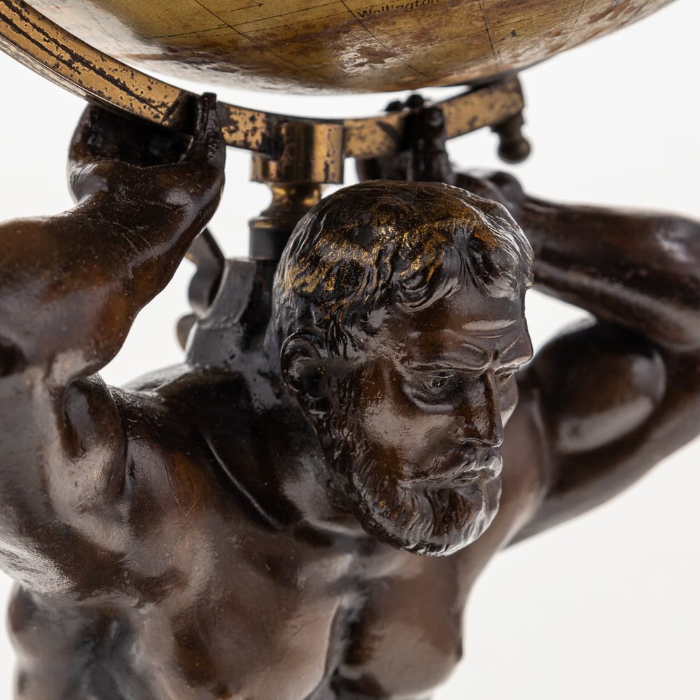 Vintage British Geographica Globe with Bronze Atlas Statue, 1920 for ...