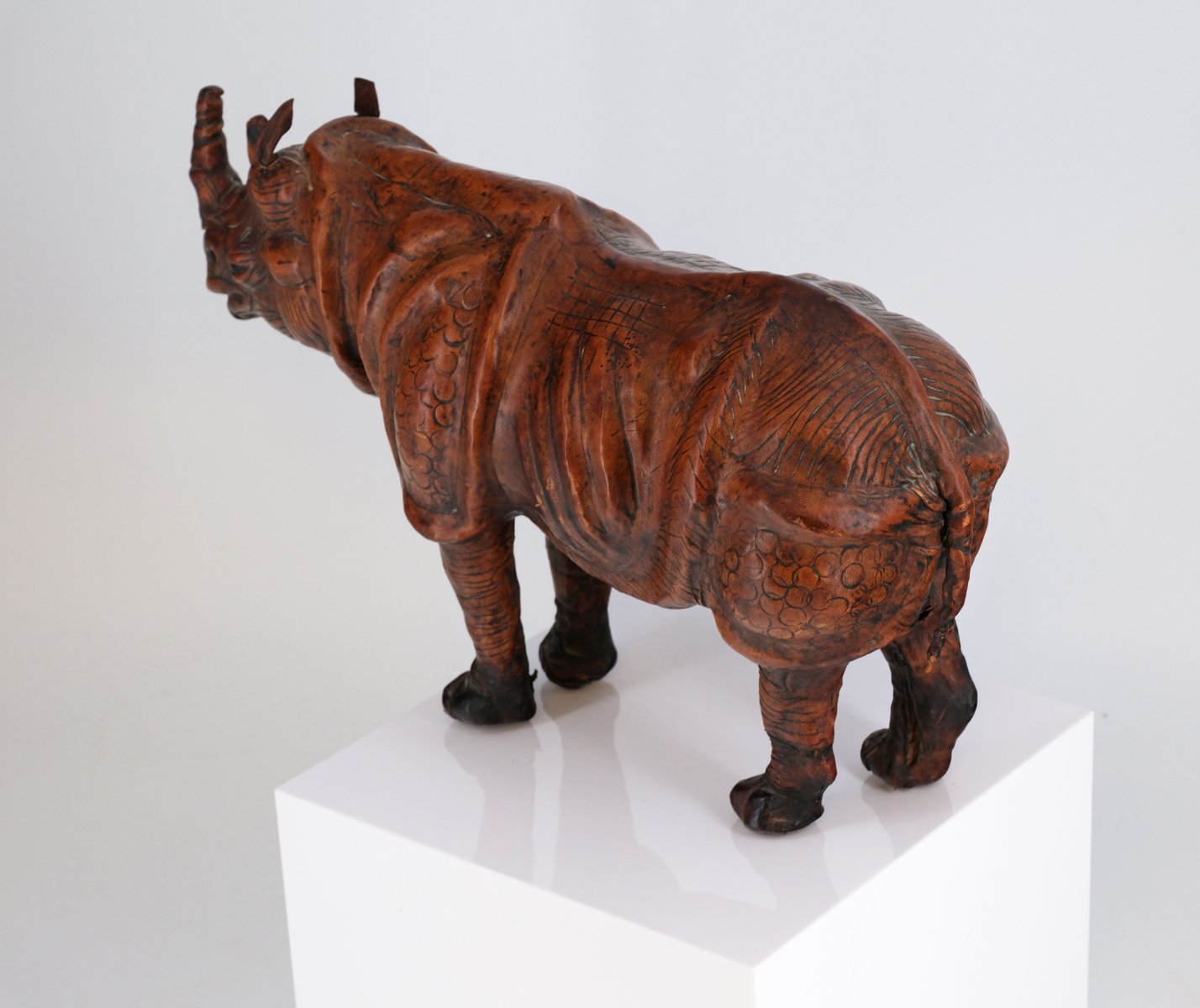 Vintage Leather Covered Model Sculpture of Rhino, 1920s for sale at Pamono