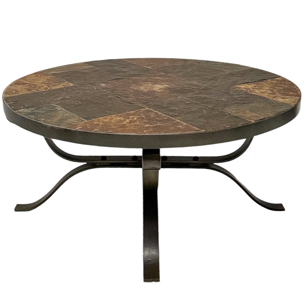 Brutalist Wrought Iron and Slate Coffee or Cocktail Table, 1970s for ...