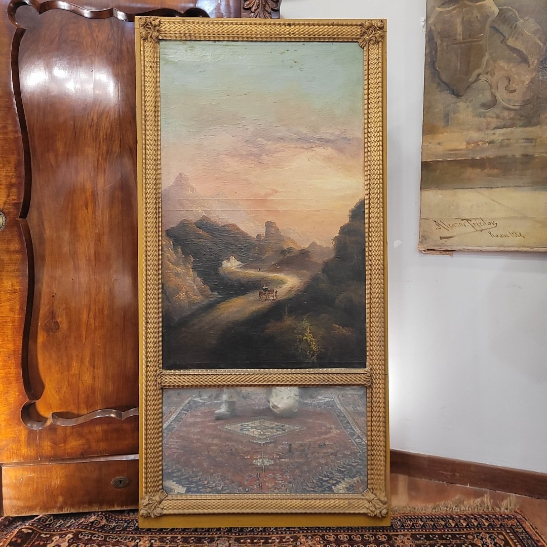 Napoleon III Trumeau Mirror with Oil on Canvas Landscape at Sunset ...