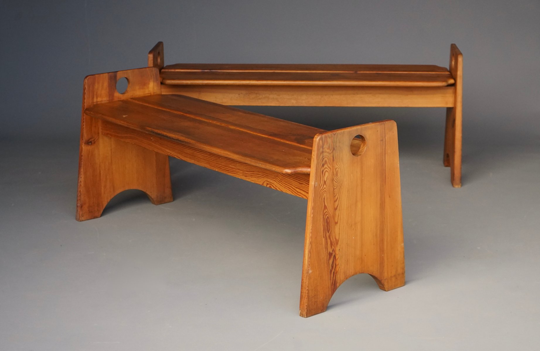 Set of Mid-Century Swedish Pine Wood Benches by Gilbert Marklund, 1960s ...