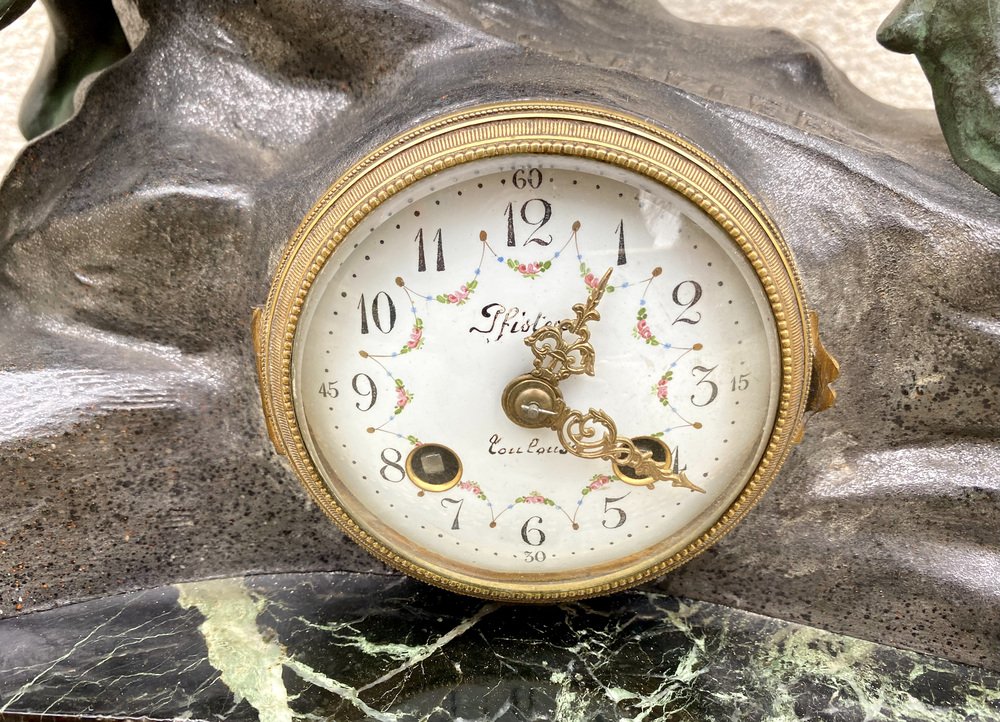 Napoleon III Pendulum Clock Set Panther with Marble Vase from T ...