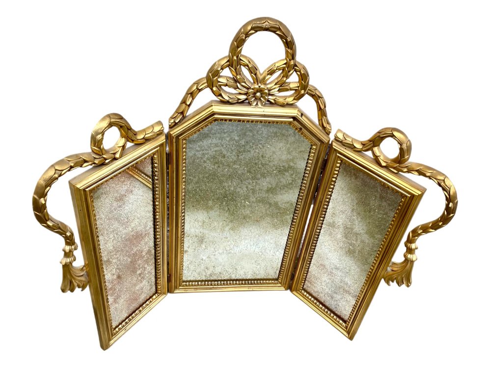 Triptych-Shaped Mirror in Gilded Wood and Carved with a Fris, 1920s for ...