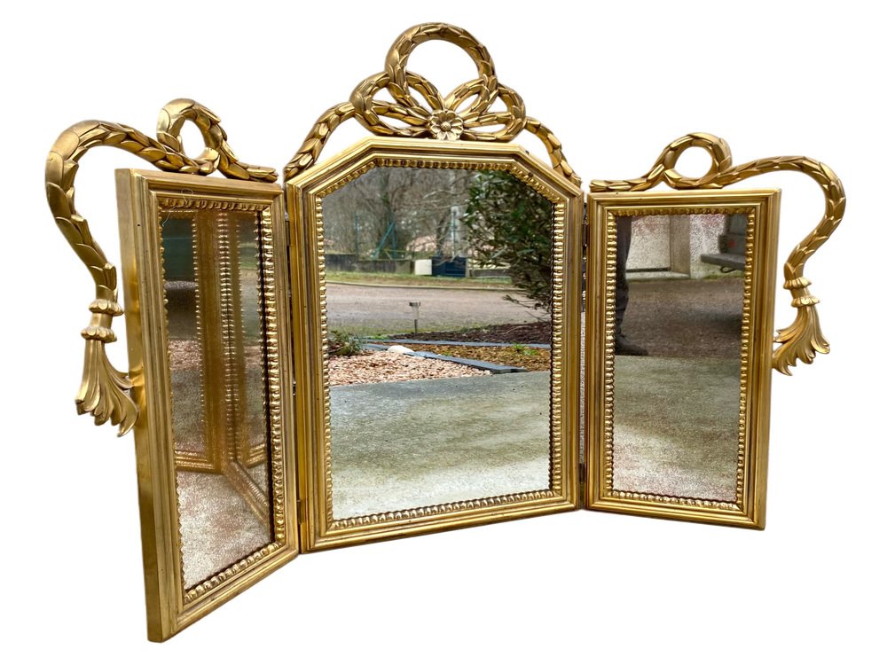 Triptych-Shaped Mirror in Gilded Wood and Carved with a Fris, 1920s for ...