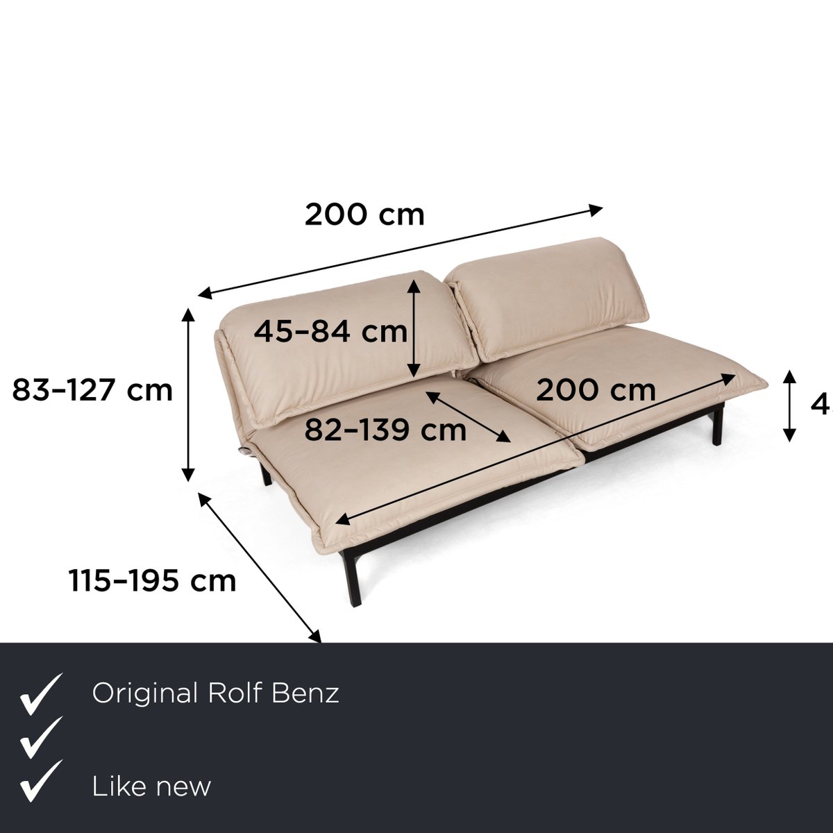 Nova 340 Vegan Leather Fabric Two-Seater Cream Sofa from Rolf Benz for sale at Pamono