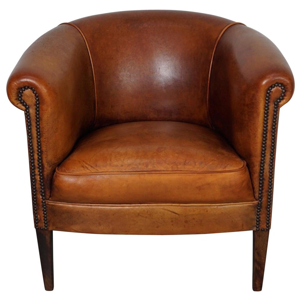 Vintage Dutch Cognac Colored Leather Club Chair for sale at Pamono