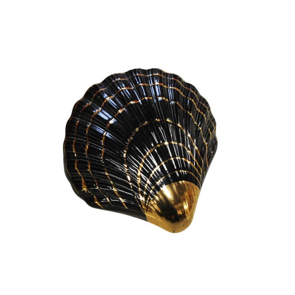 Vintage Gold and Black Ceramic Shell Wall Vase, 1950s for sale at Pamono