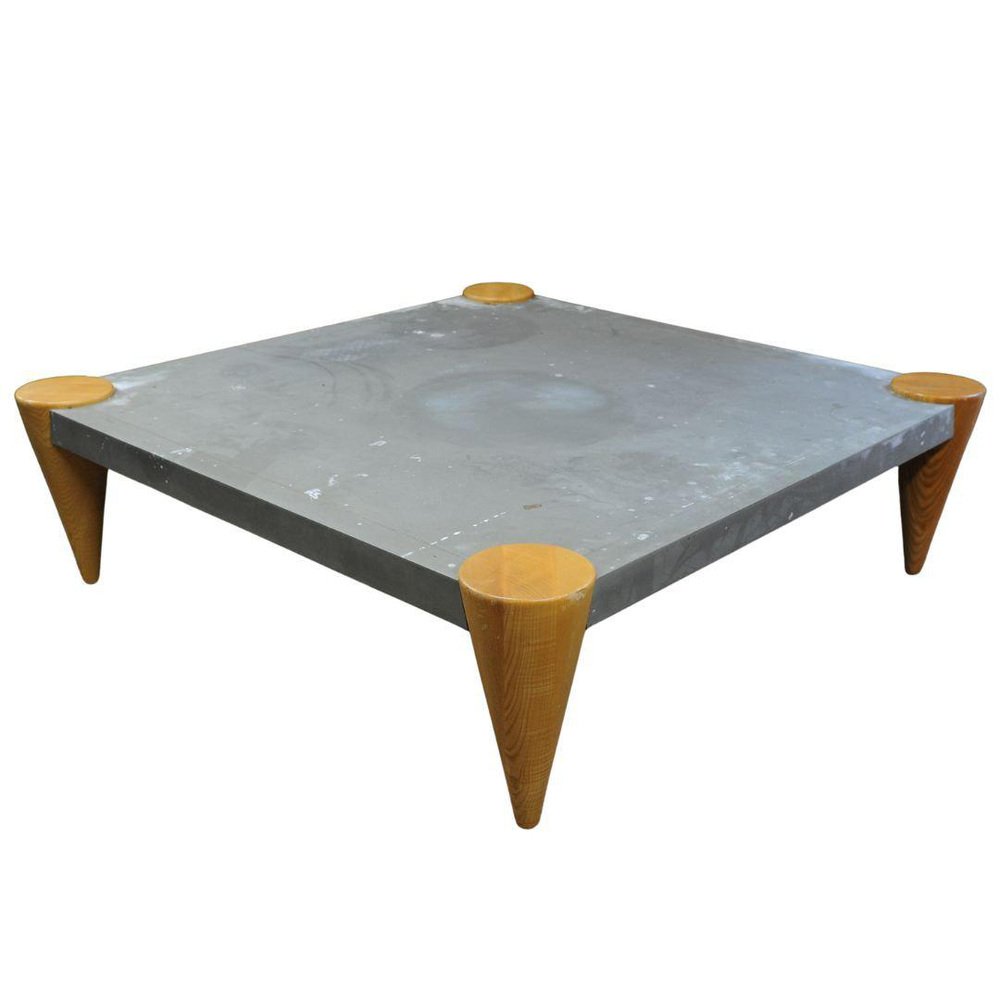 Zinc Square Coffee Table with Turned Oak Legs attributed to Conran ...